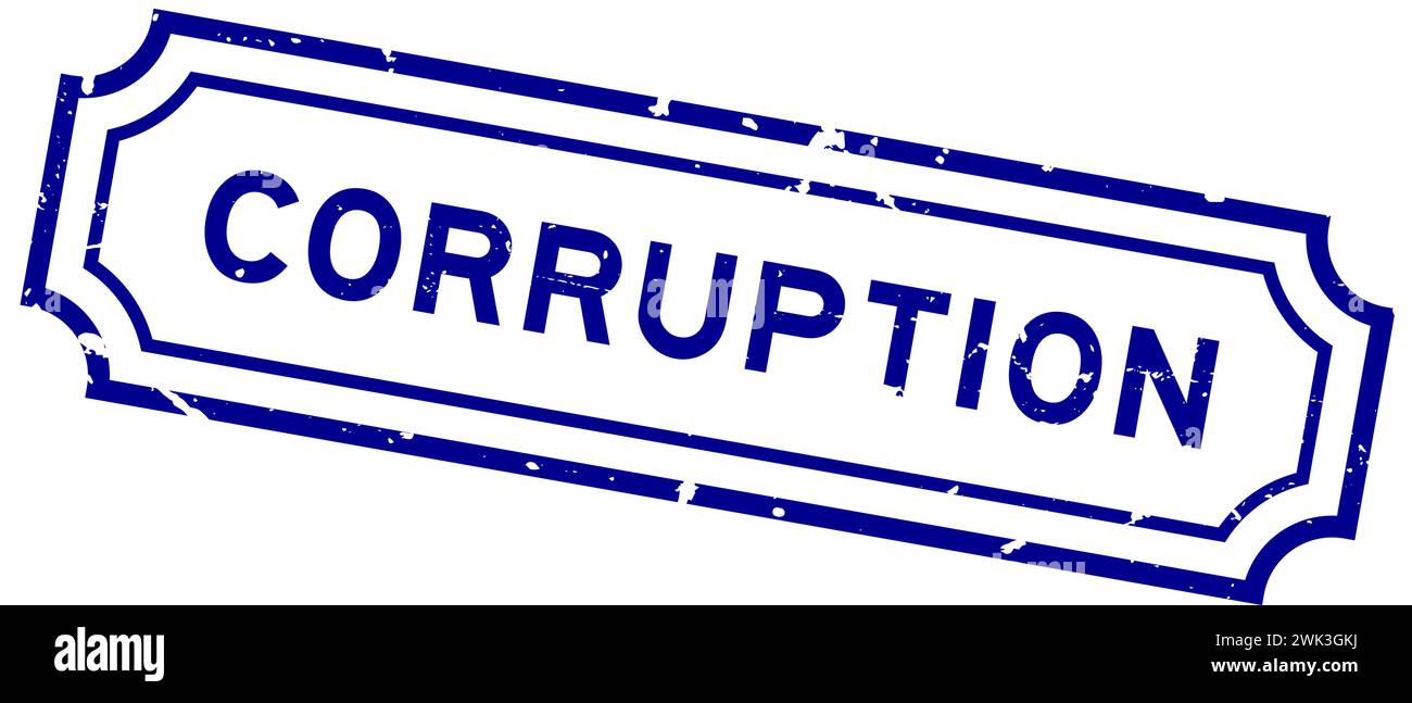 Grunge blue corruption word rubber seal stamp on white background Stock ...