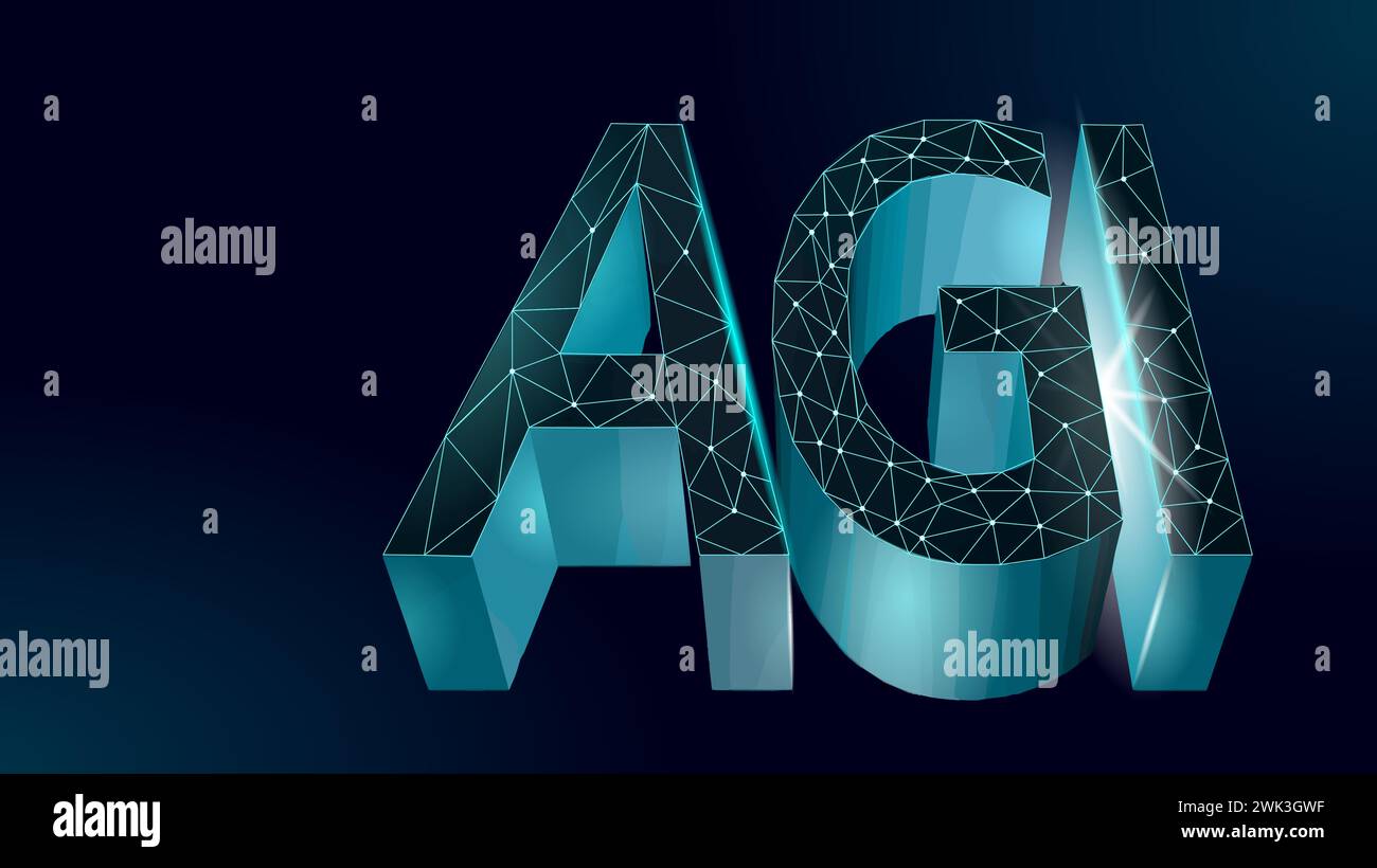 Artificial general intelligence low poly letter symbols. Minimalist style AGI icon. Neural big ...