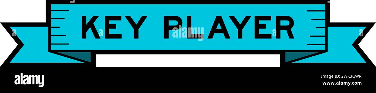 Ribbon label banner with word key player in blue color on white ...