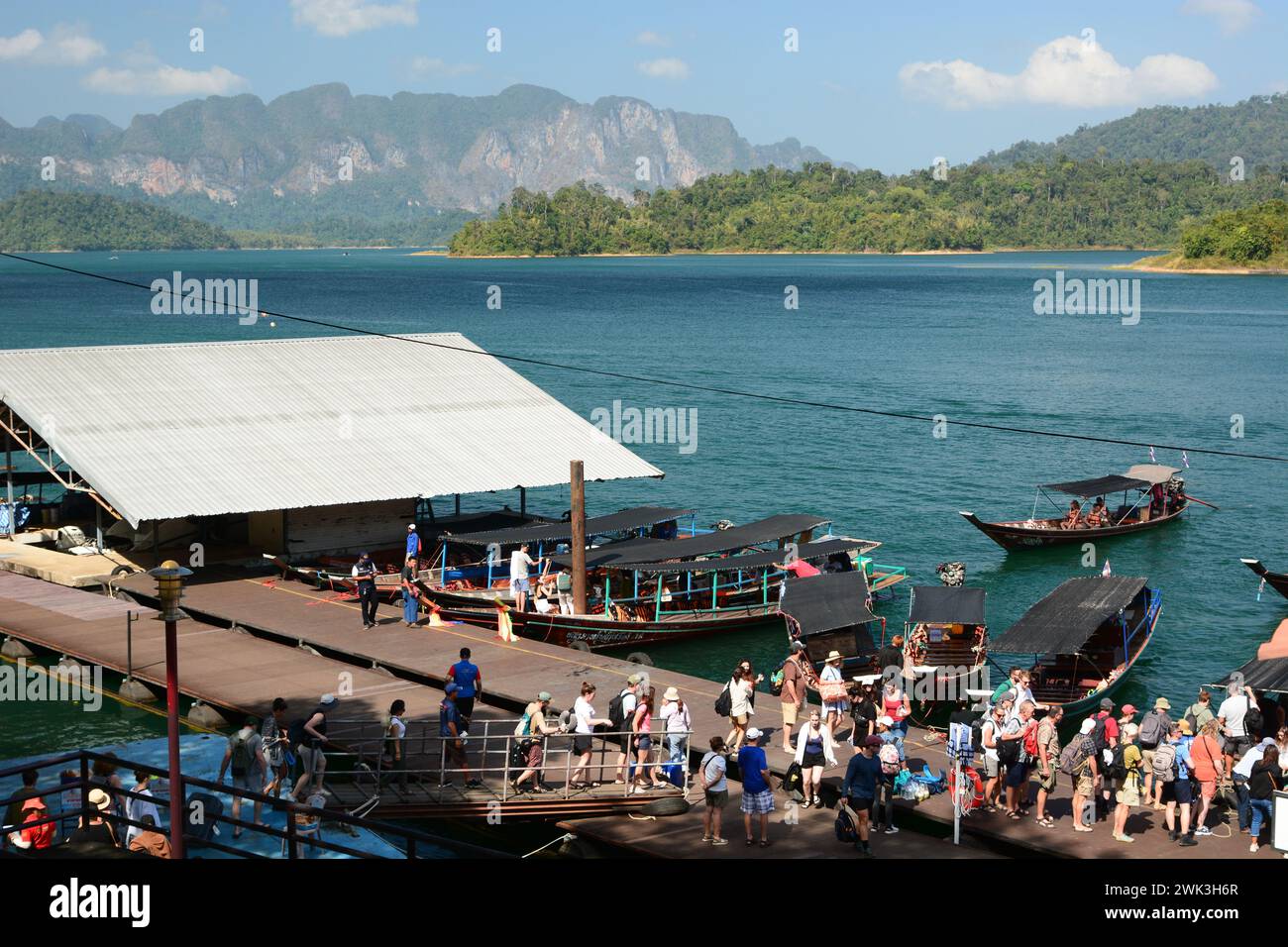 Cheow Lan lake pier. Khao Sok national park. Surat Thani province ...