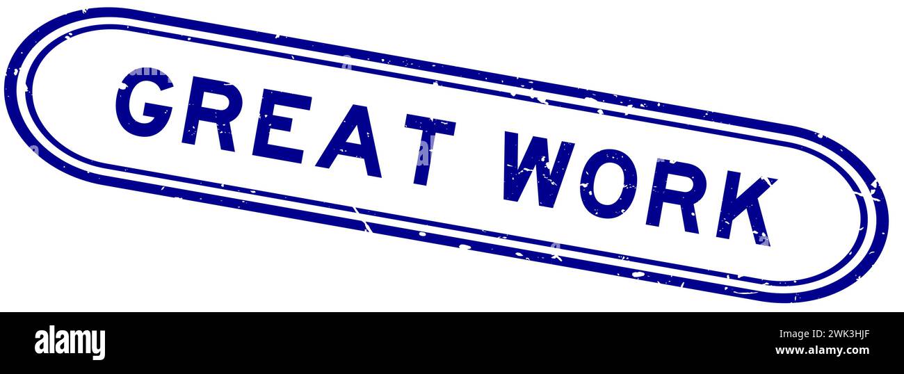 Grunge blue great work word rubber seal stamp on white background Stock ...