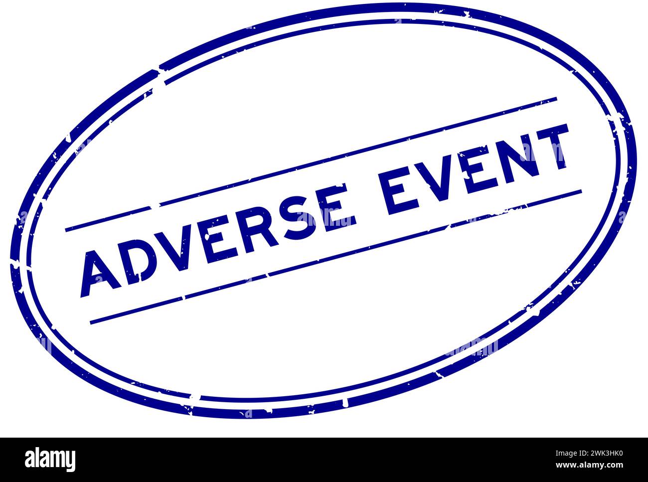 Grunge blue adverse event word oval rubber stamp in white background ...