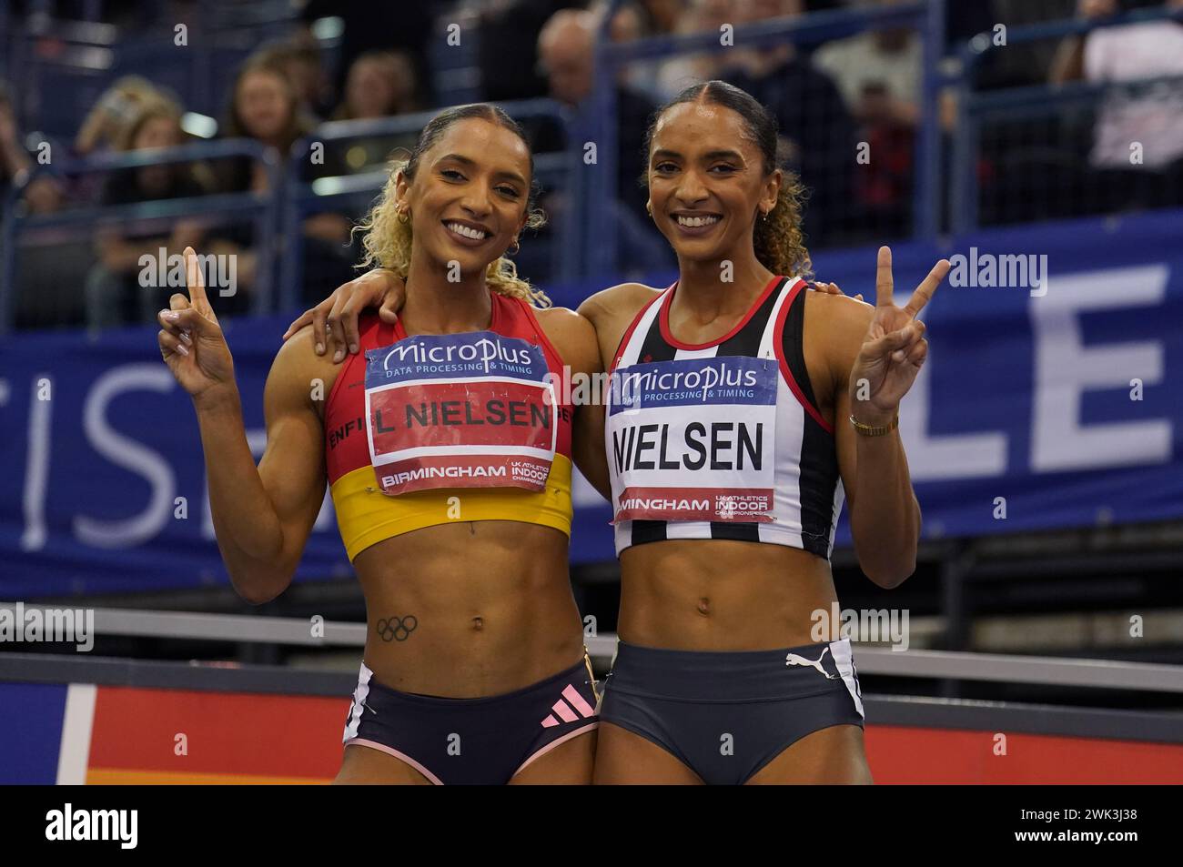 Laviai Nielsen (left) after winning the Women's 400m, celebrates with ...