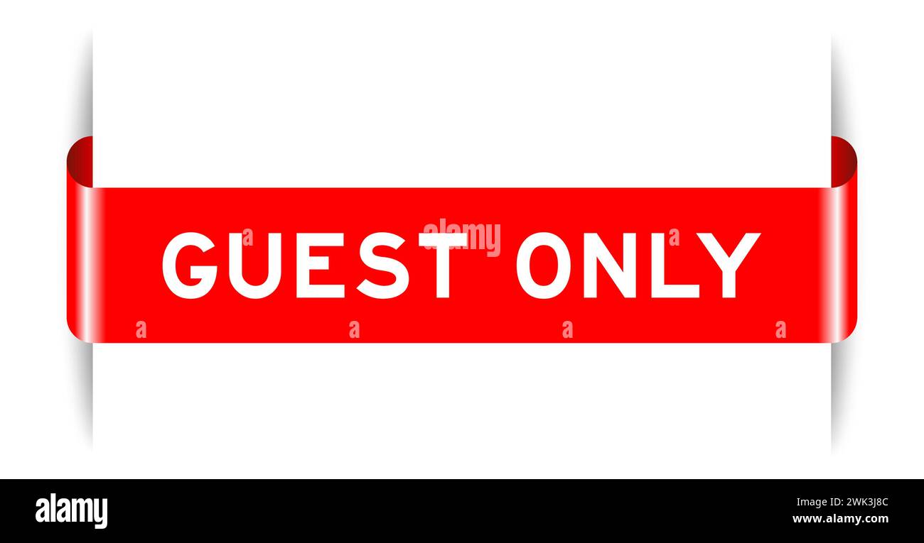 Red color inserted label banner with word guest only on white ...