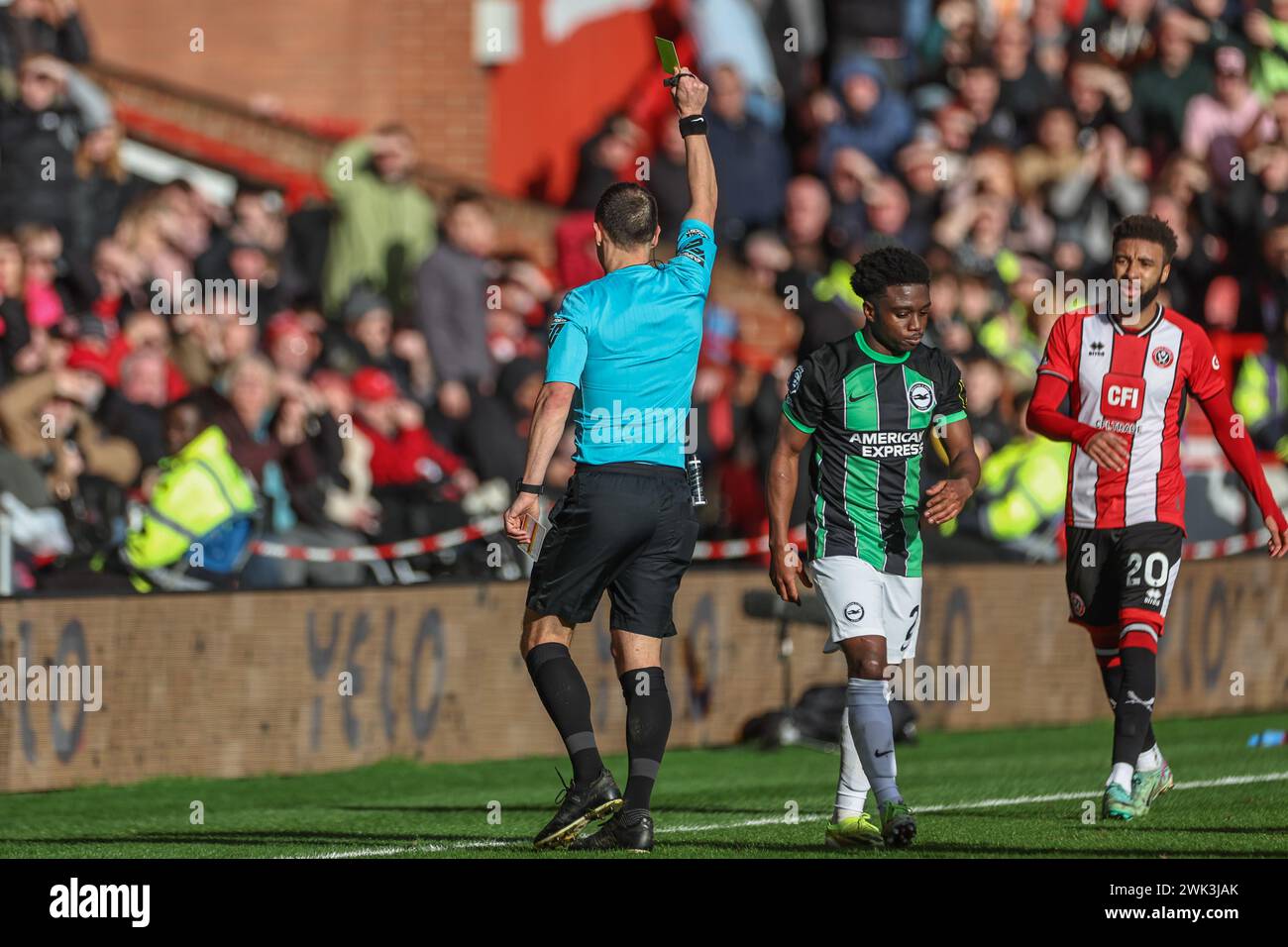 Sheffield, UK. 18th Feb, 2024. Referee Stuart Attwell gives a yellow ...