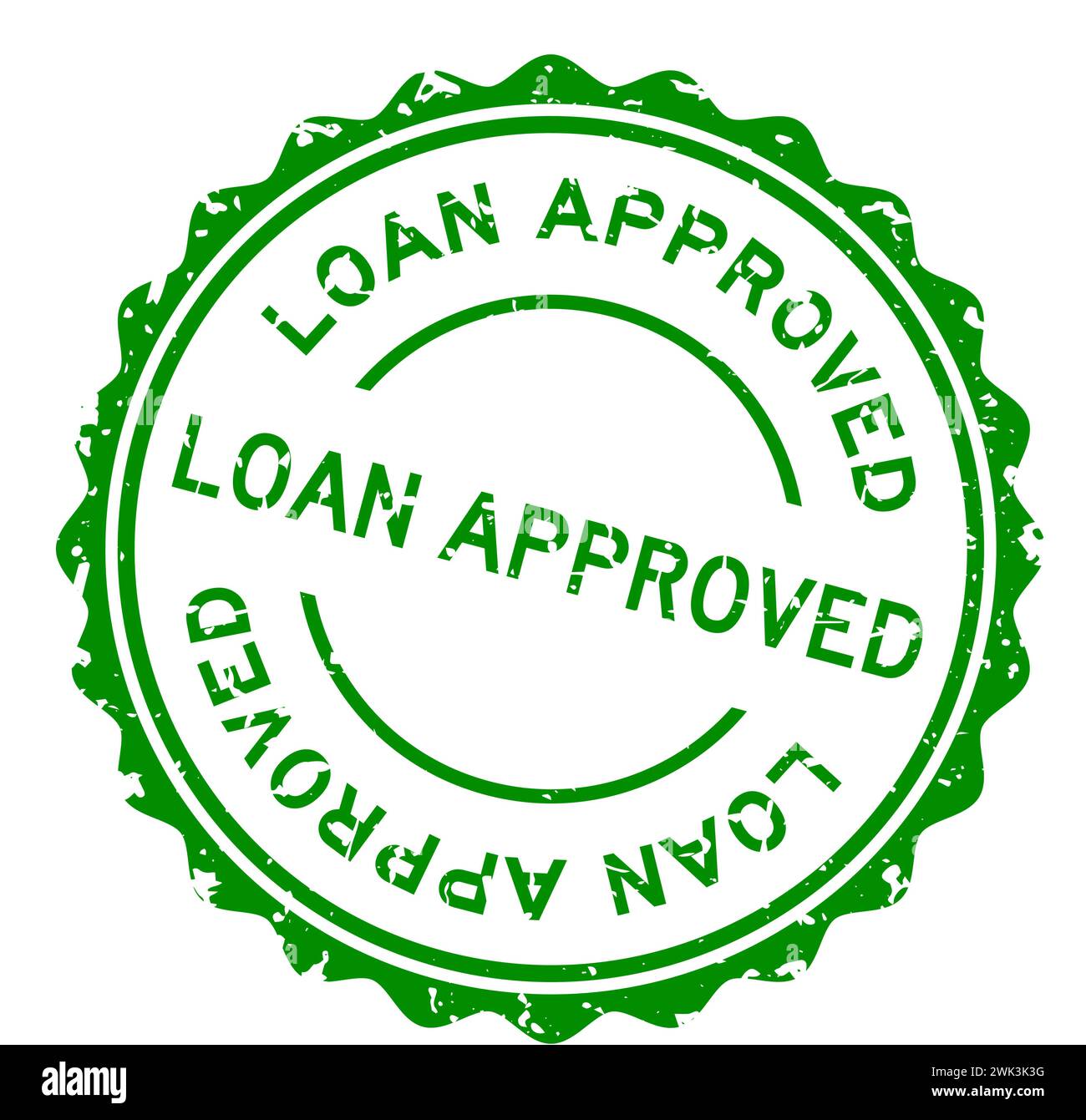 Grunge green loan approved word round rubber seal stamp on white ...