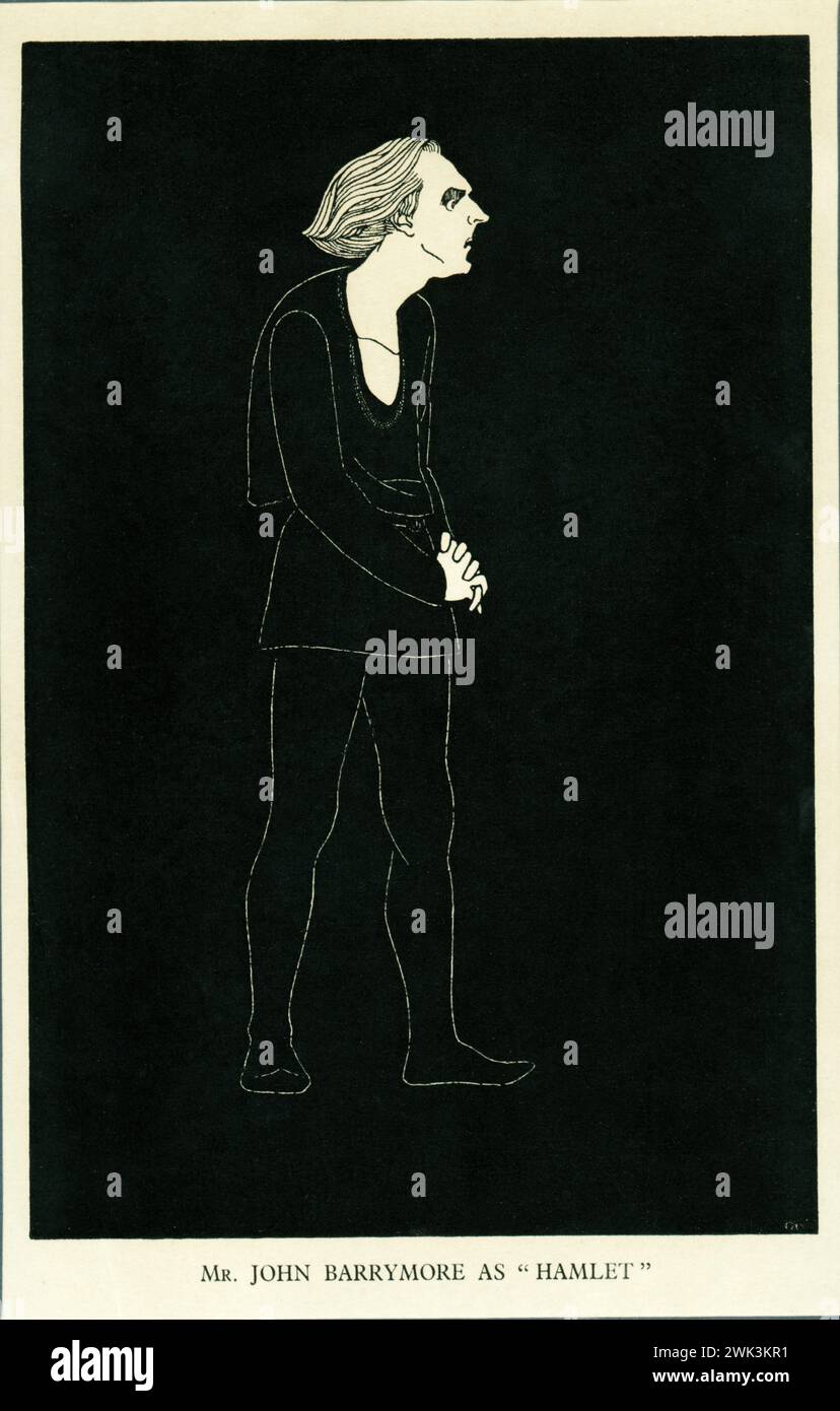 JOHN BARRYMORE as HAMLET print by POWIS EVANS (aka 'QUIZ') from a ...