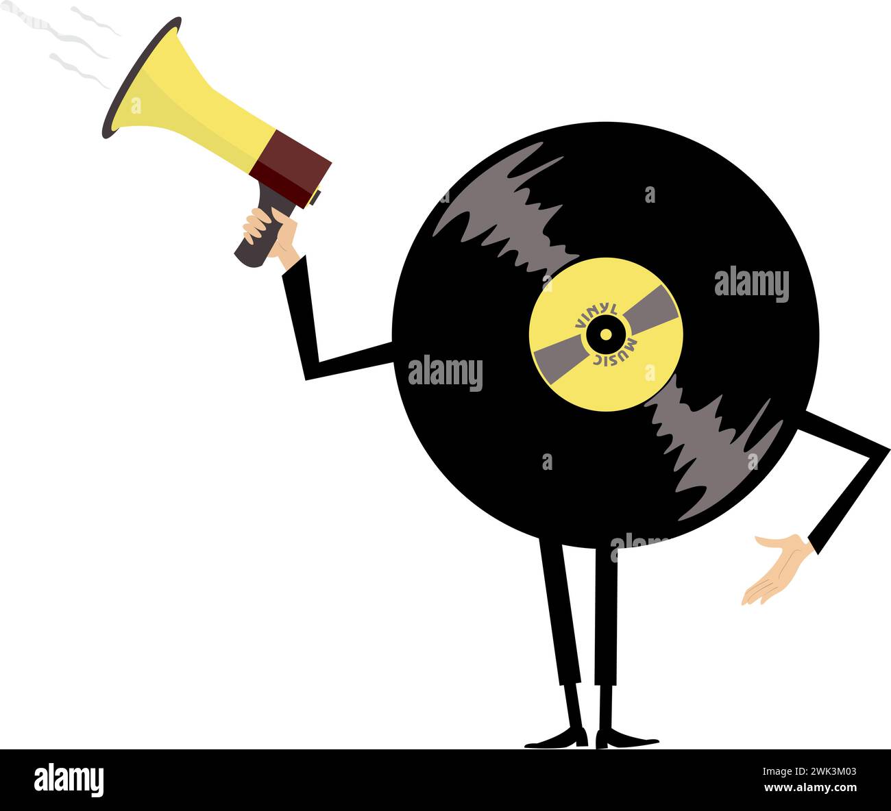 Cartoon long playing record holding megaphone. Retro record player ...