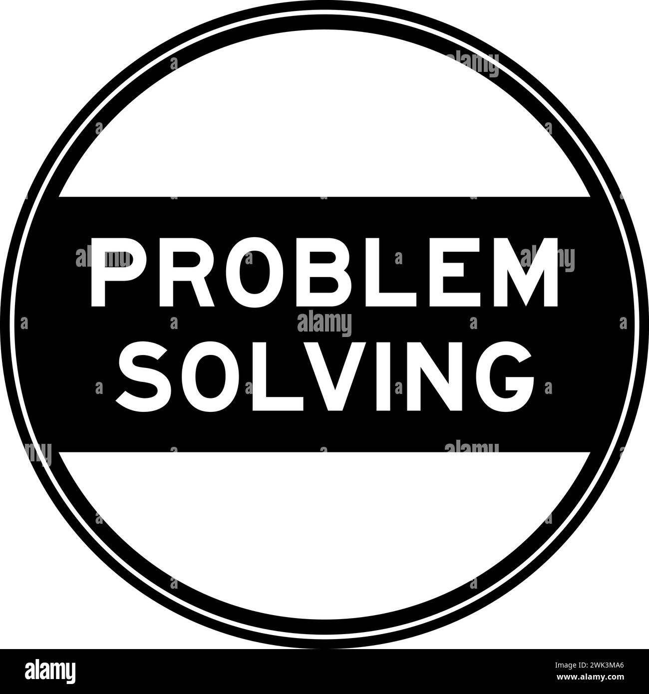 Black color round seal sticker in word problem solving on white ...