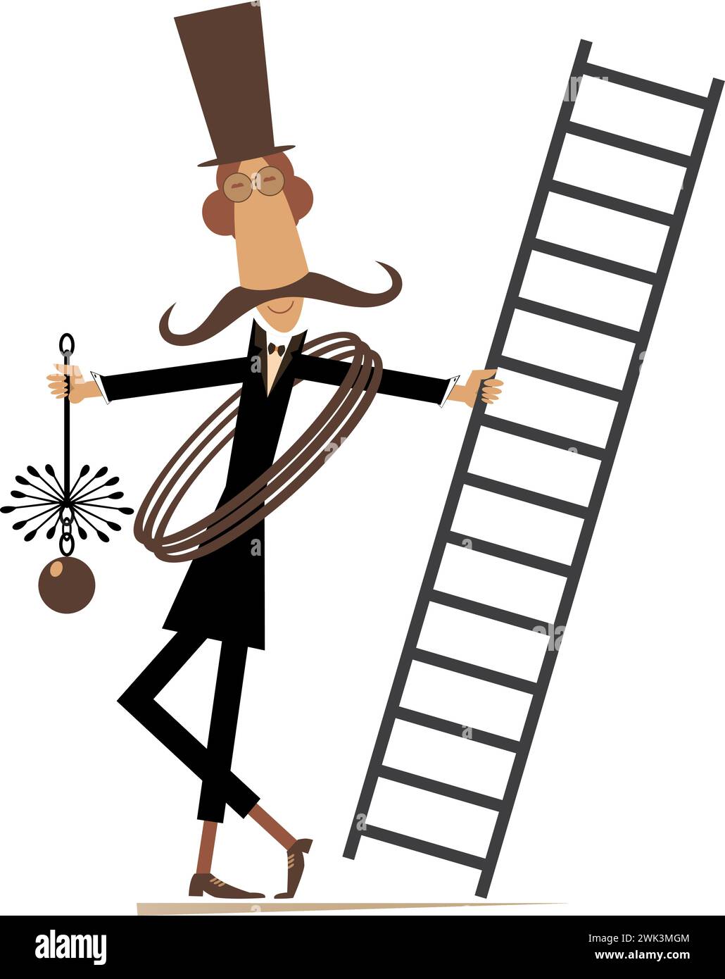 Cartoon chimney sweeper. Funny chimney sweeper in the top hat with a ...