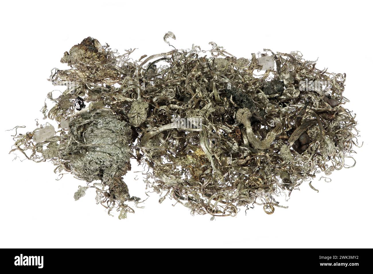 native silver from Schlema, Ore Mountains, Germany isolated on white ...