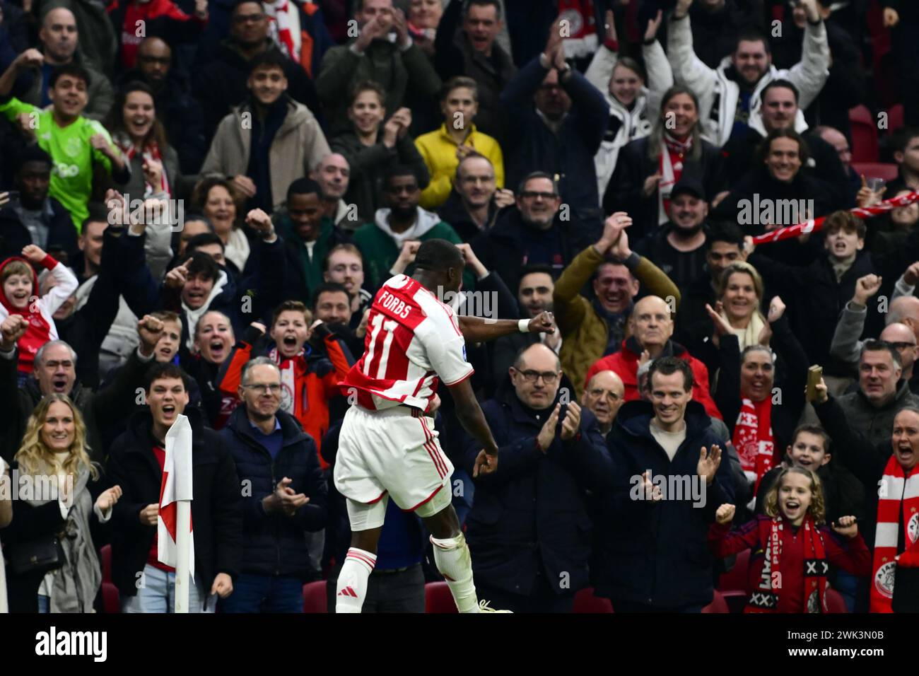 AMSTERDAM - Carlos Forbs of Ajax celebrates the 2-1 during the Dutch ...