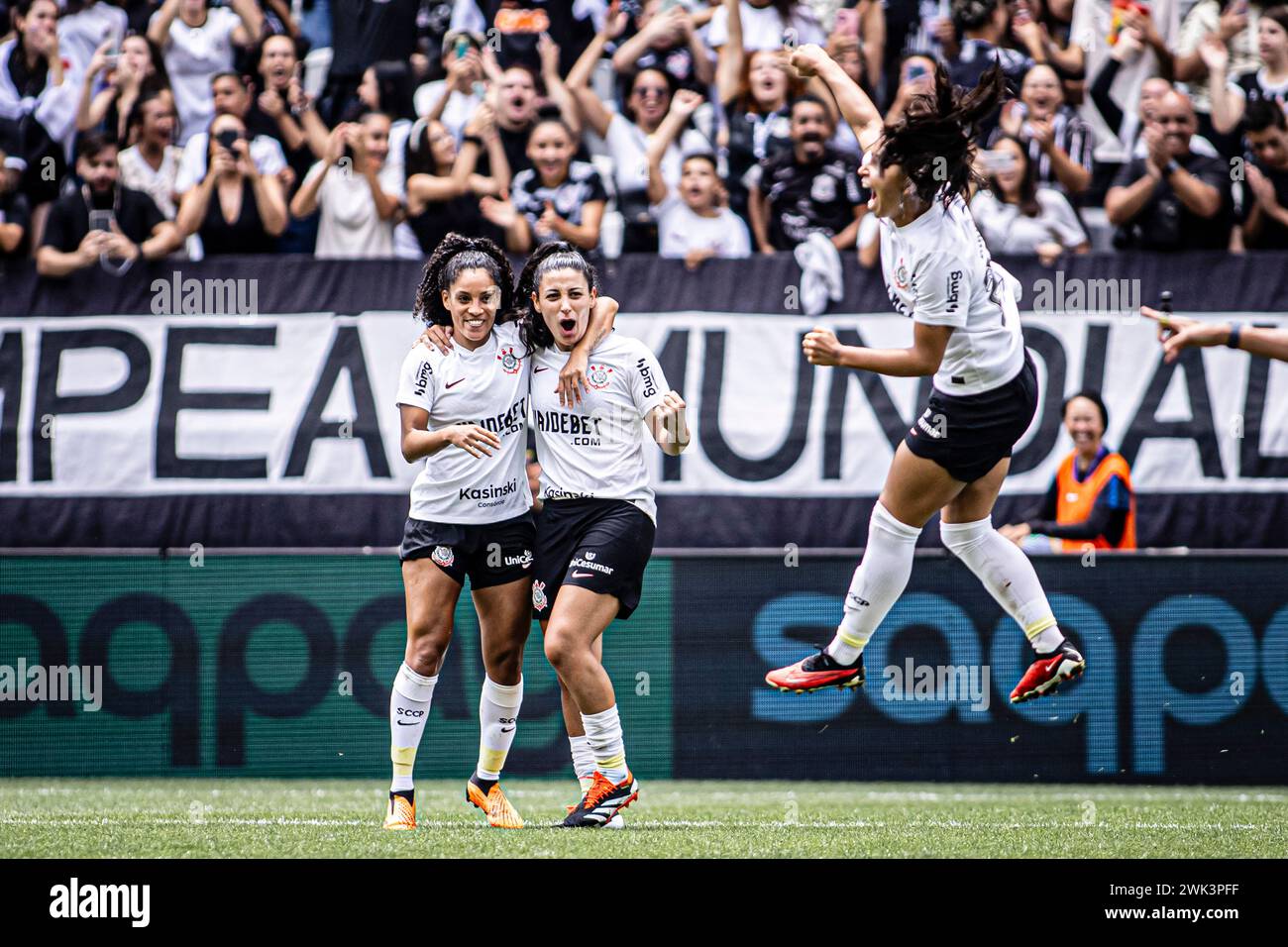 Sao Paulo, Brazil, Feb 18th 2024 Corinthians celebrate after Duda ...