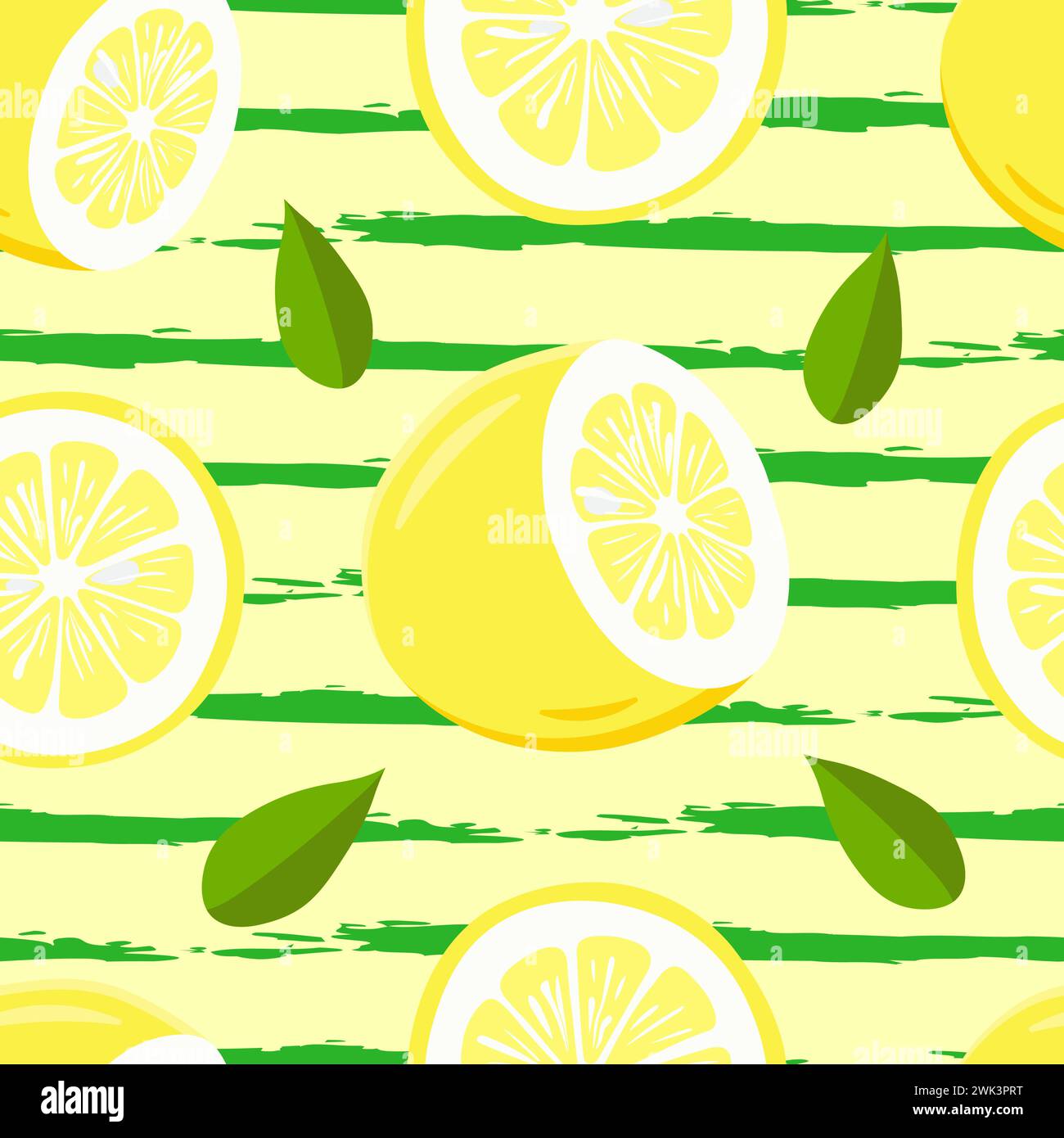 Vector seamless pattern with hand drawn lemons and leaves. Fresh citrus ...