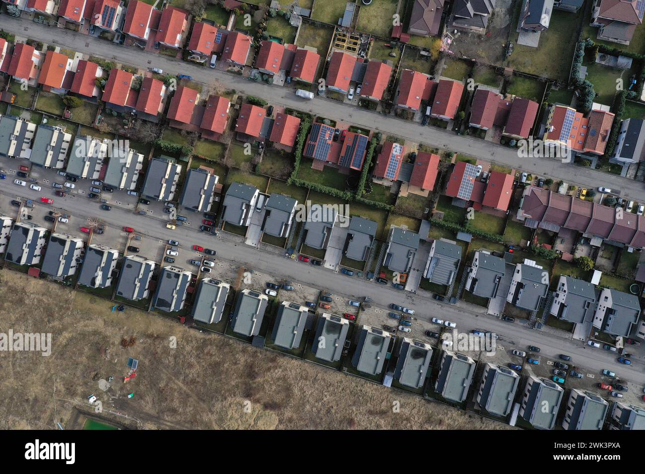 Aerial view of European real estate neighborhood, residential area ...