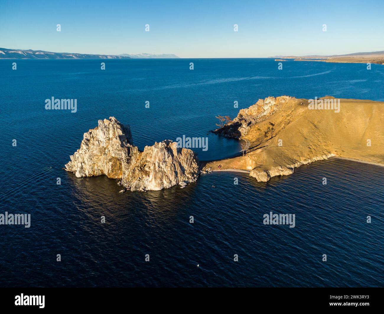 Shamanka Rock. Lake Baikal at Olkhon Island. the village of Khuzhir ...