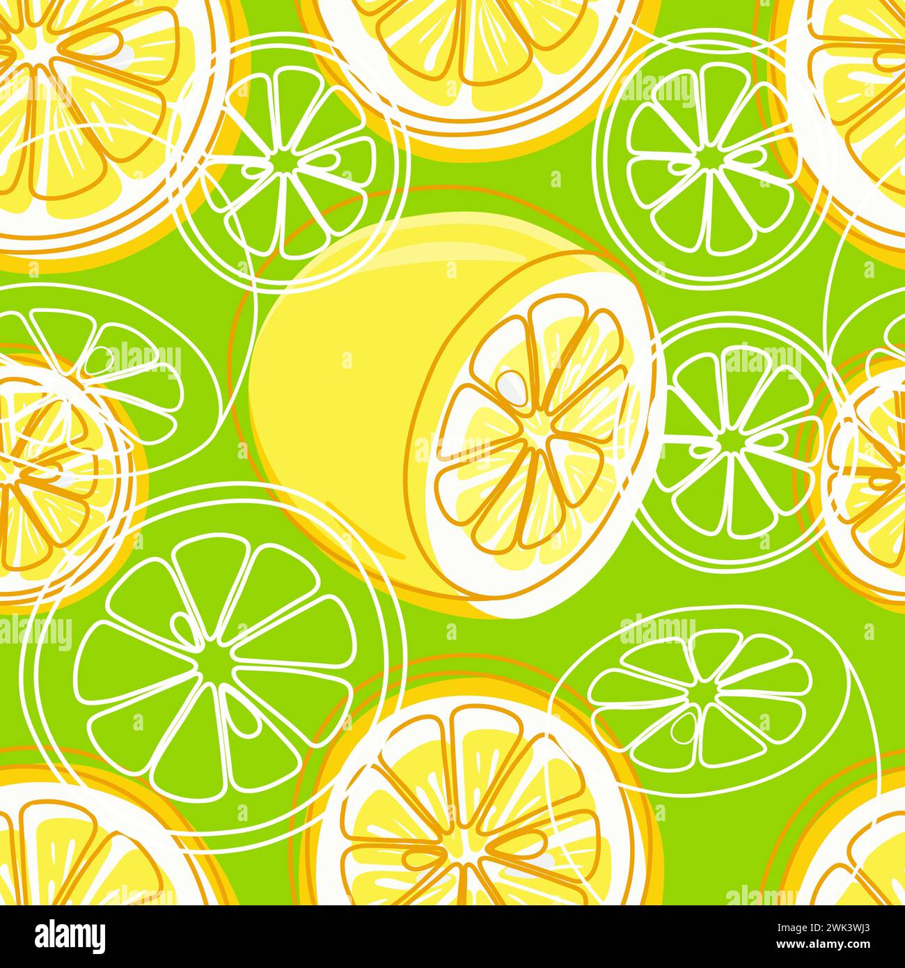 Vector seamless pattern with hand drawn lemons. Fresh citrus fruit background, wallpaper ...