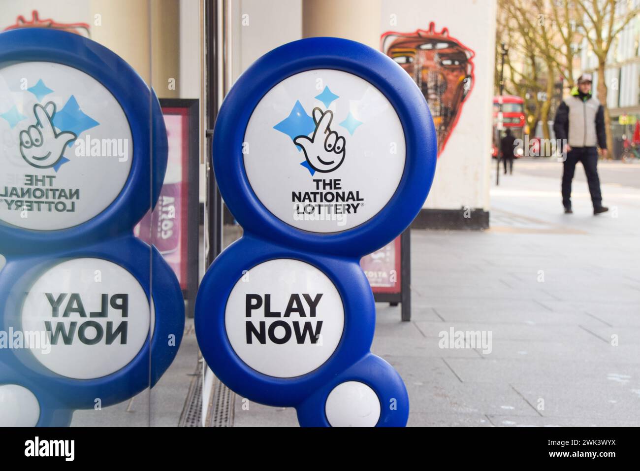 London, England, UK. 18th Feb, 2024. National Lottery sign outside a ...
