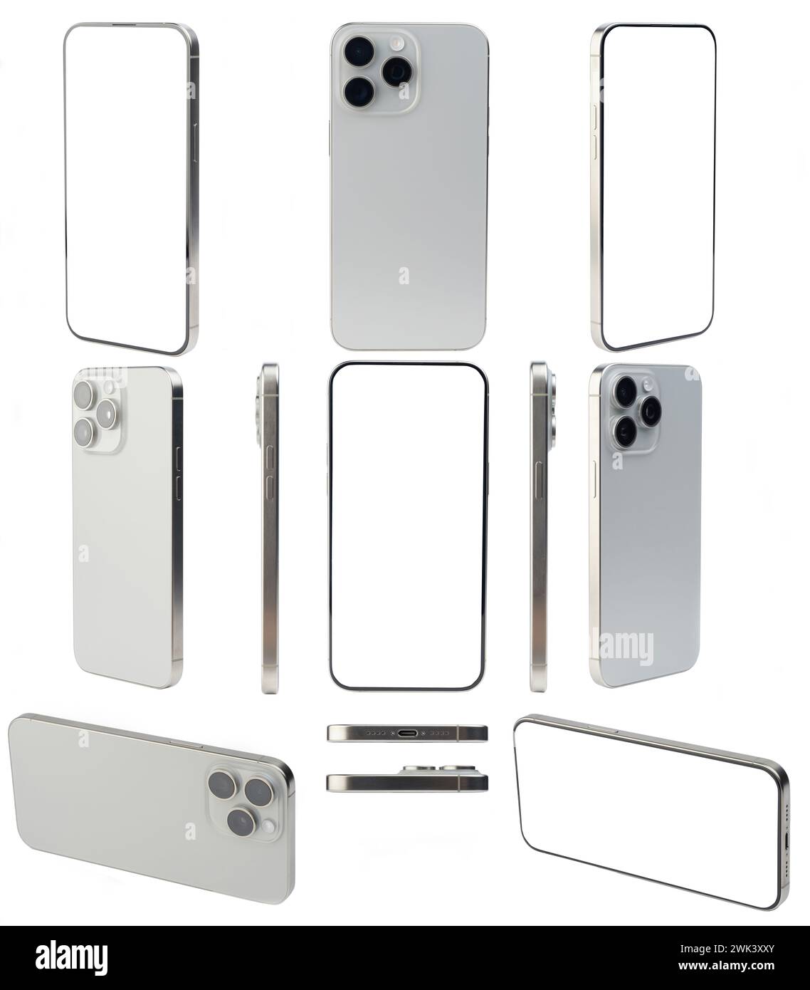 ifferent views of titanium frame smartphone isolated on white studio ...