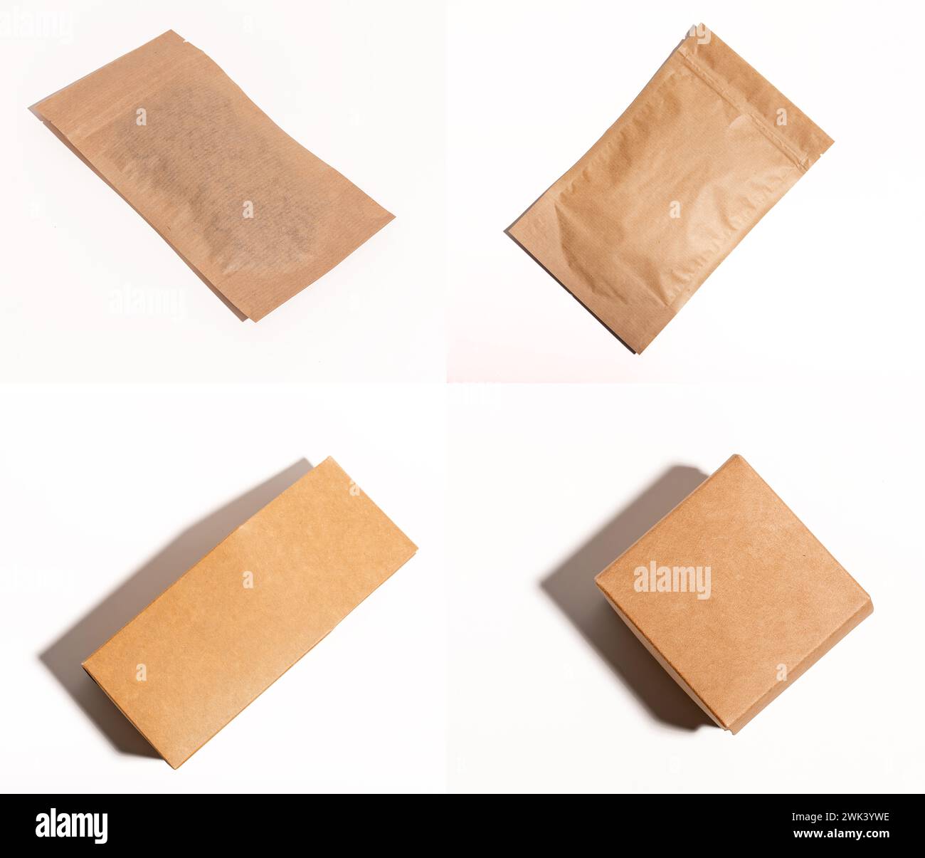 Kraft packages, zip pouch, bag, carton box. Craft brown packs set Stock ...