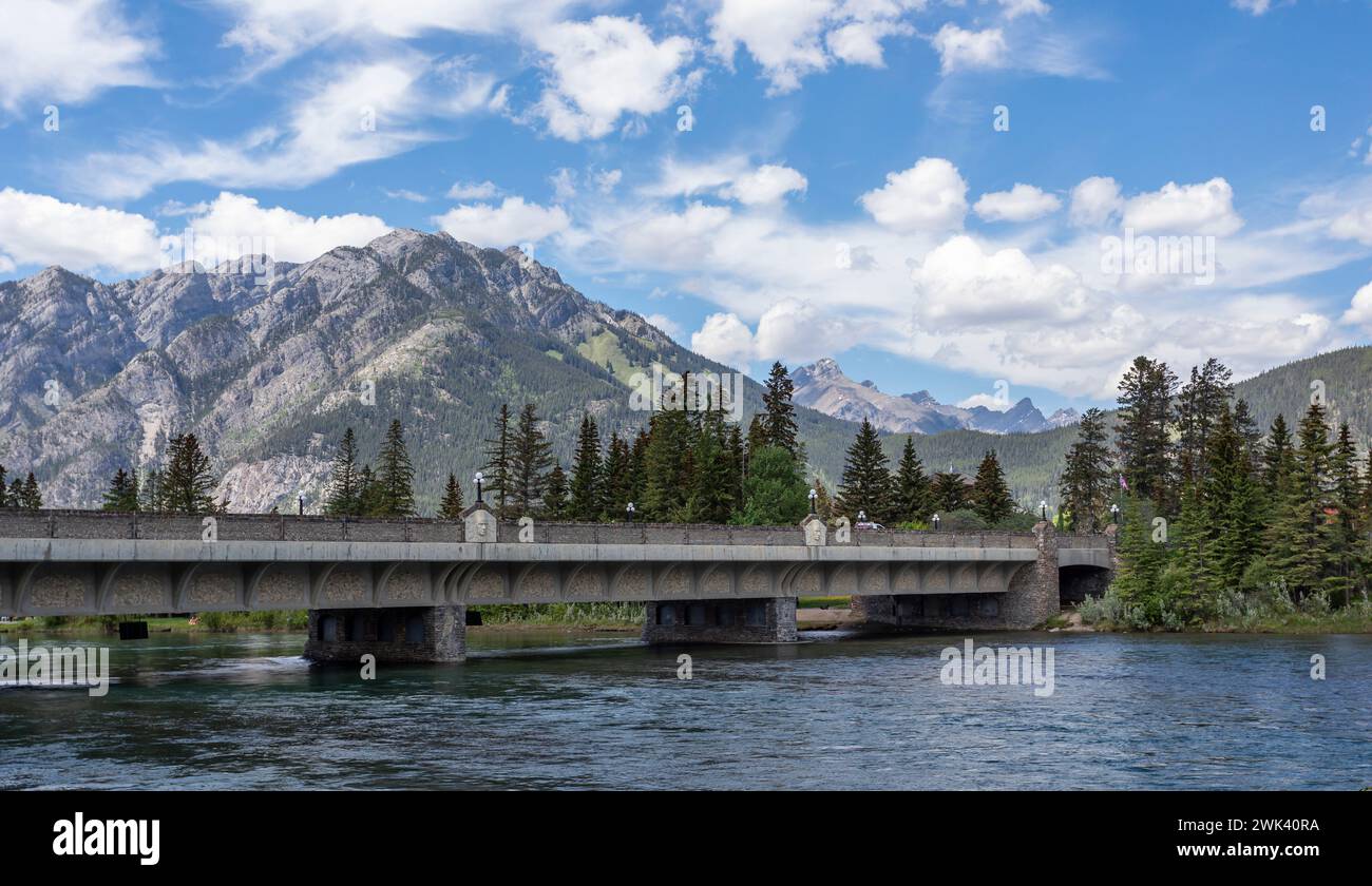 Bow River Bridge with Indian head reliefs with headresses in Banff ...