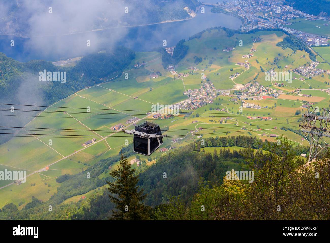 Gondola of Stanserhorn cabrio cable car to Stanserhorn mountain in ...