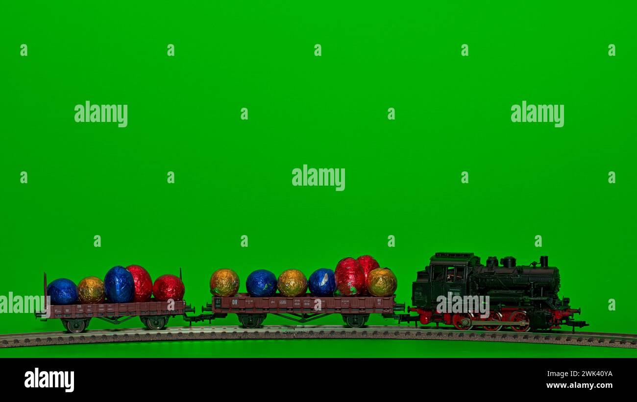 candy train, a scale model with candy easter eggs as payload shot ...