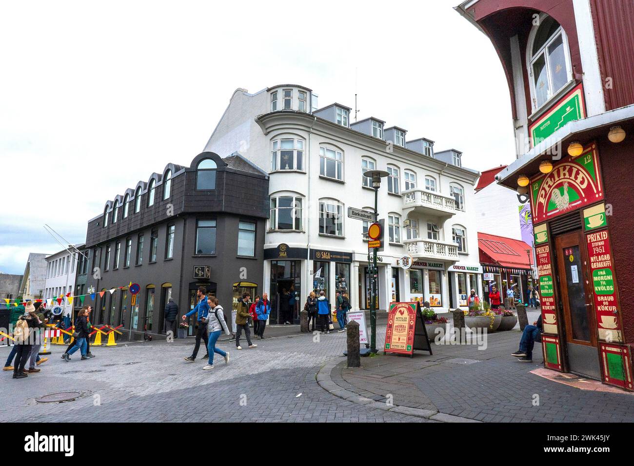 Commercial area at center of Reykjavik, capitol of Iceland. Busy street ...