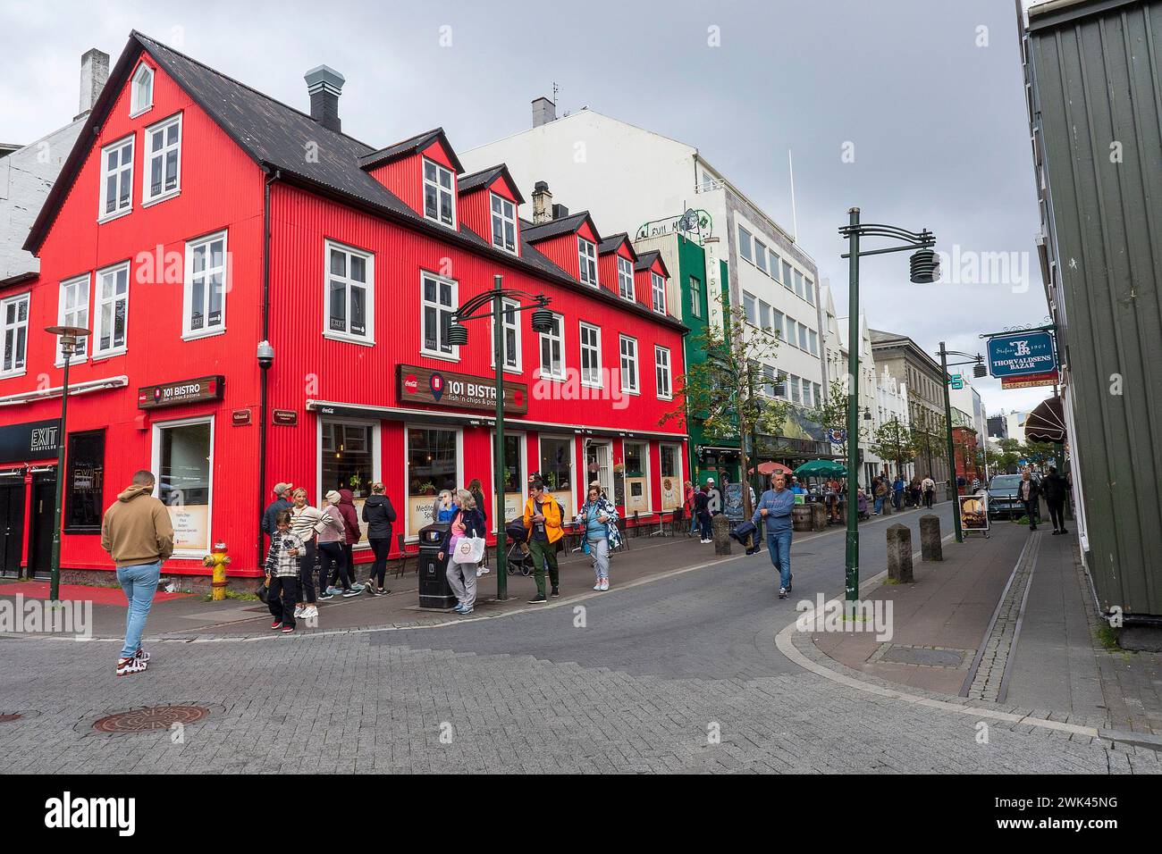 Commercial area at center of Reykjavik, capitol of Iceland. Busy street ...
