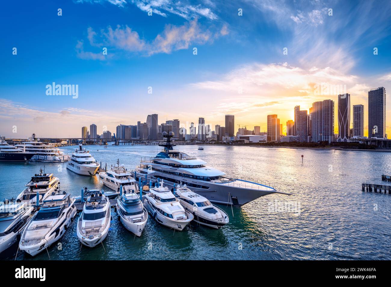the skyline of miami during sunset, florida Stock Photo - Alamy