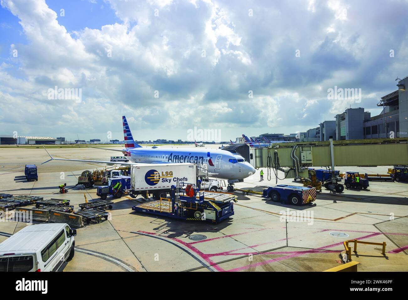 View of an American Airlines plane at Miami Airport, connected to the ...
