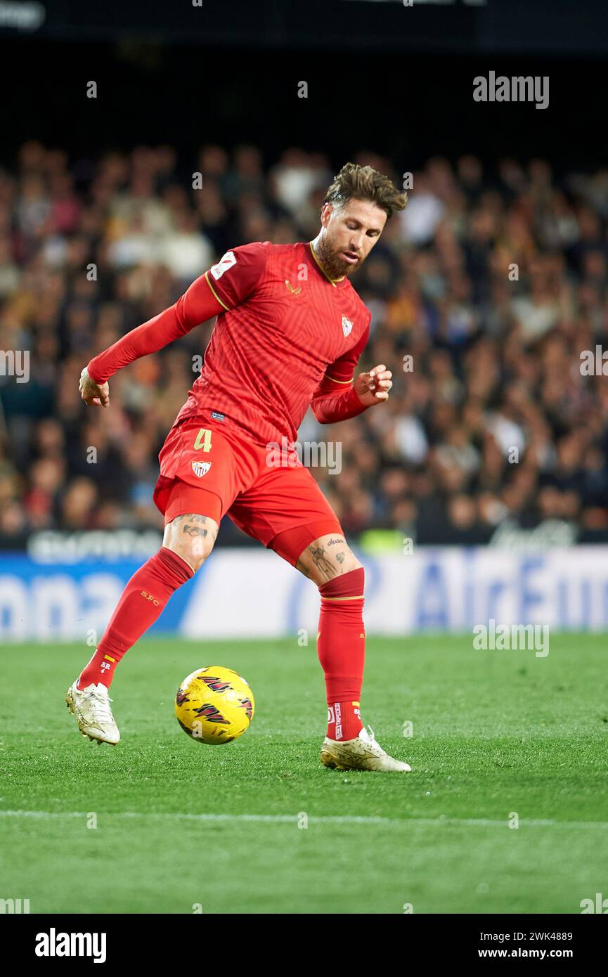 Valencia, Spain. 17th Feb, 2024. Sergio Ramos of Sevilla FC seen in ...