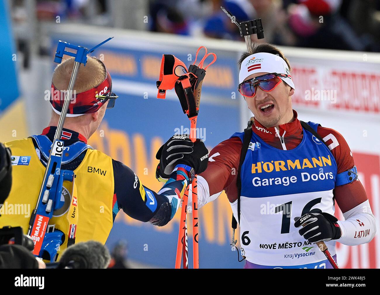 Johannes Thingnes Bo of Norway celebrates victory and Andrejs ...