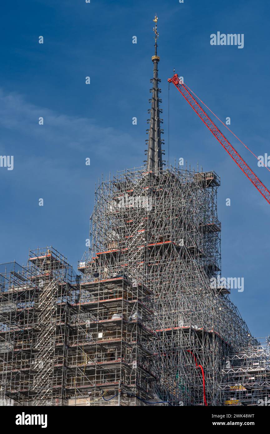 Paris, France - 02 15 2024: Notre Dame de Paris. View of the spire ...