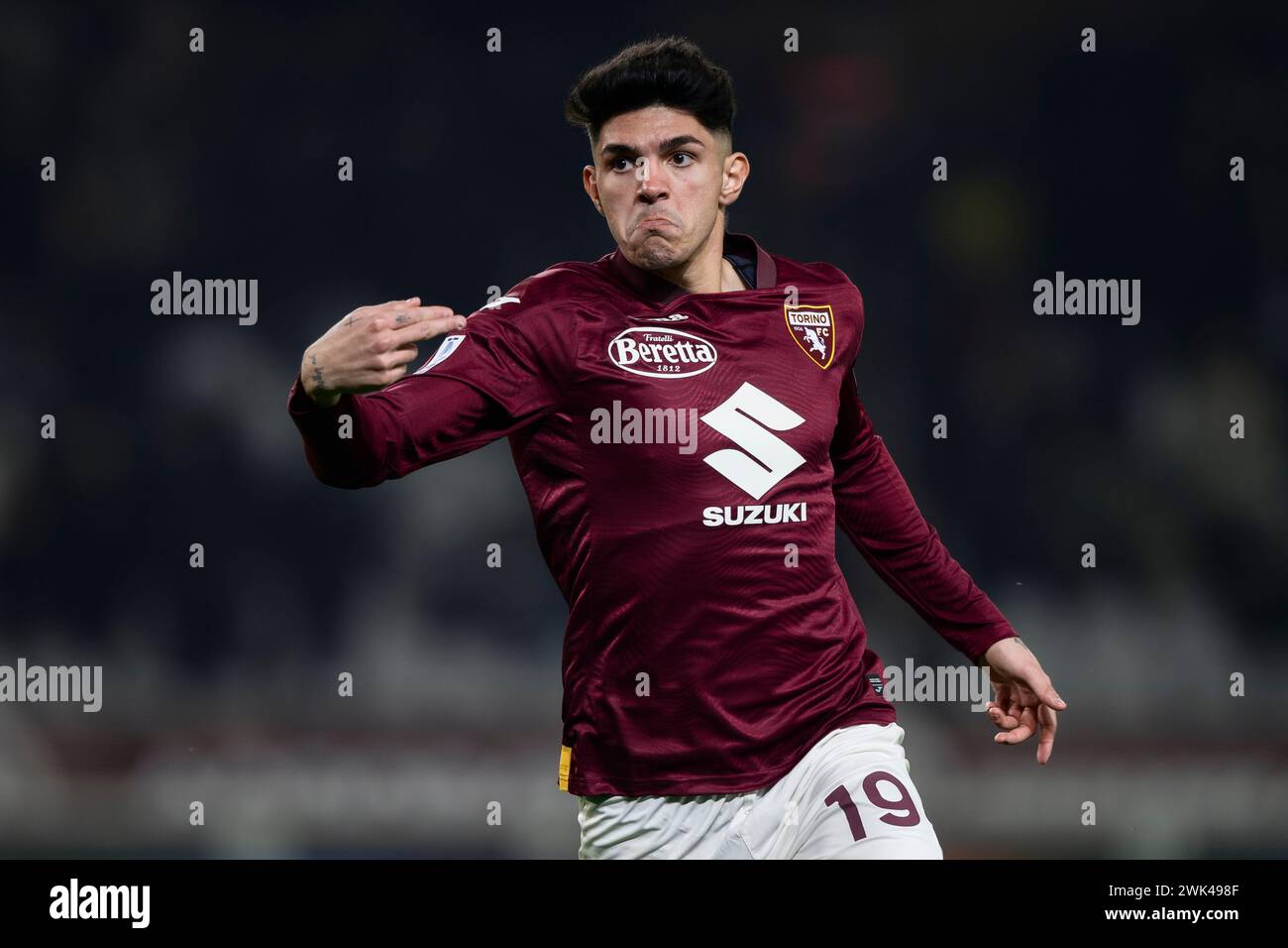 Turin, Italy. 16 February 2024. Raoul Bellanova of Torino FC celebrates ...