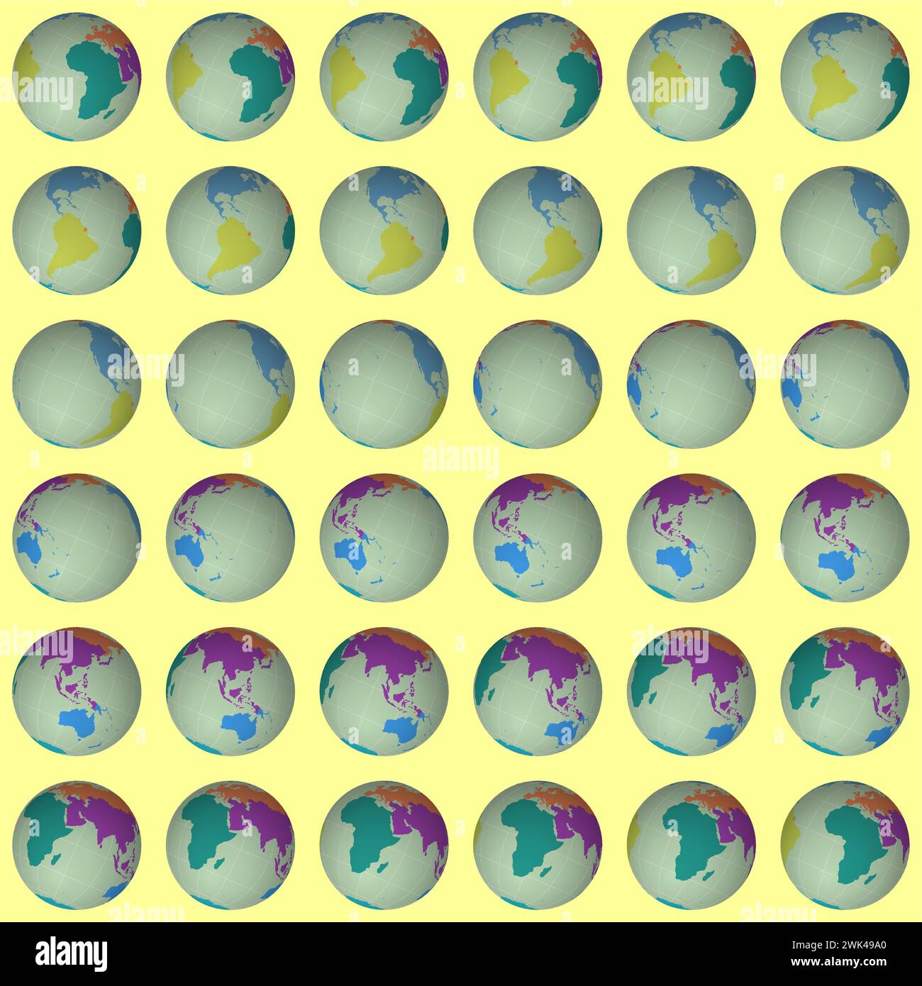 Collection of planet globes. Tilted sphere view. Rotation step 10 ...