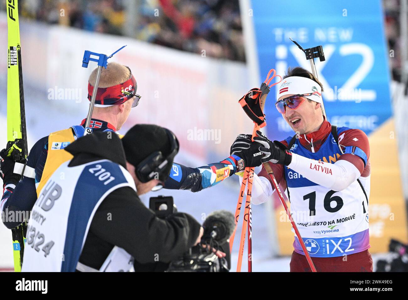 Andrejs Rastorgujevs of Latvia celebrates second place after the Men's ...
