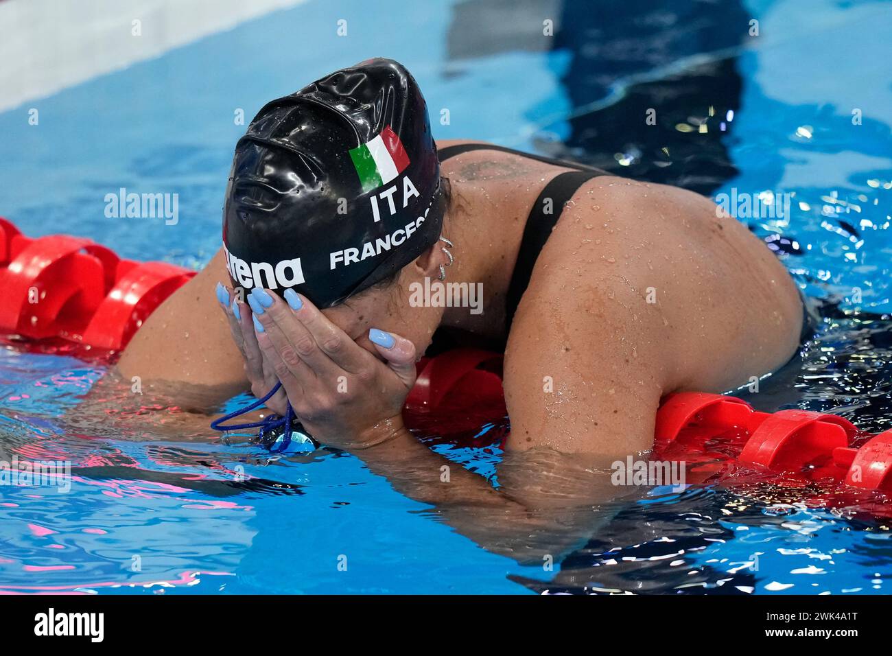 Sara Franceschi of Italy reacts after competing in the women's 400 ...