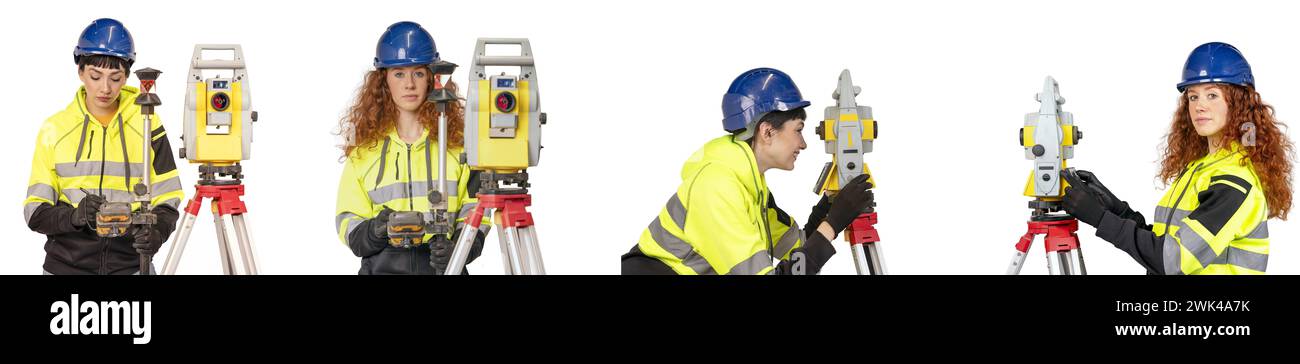 Construction site engineer woman in safety equipment working with ...