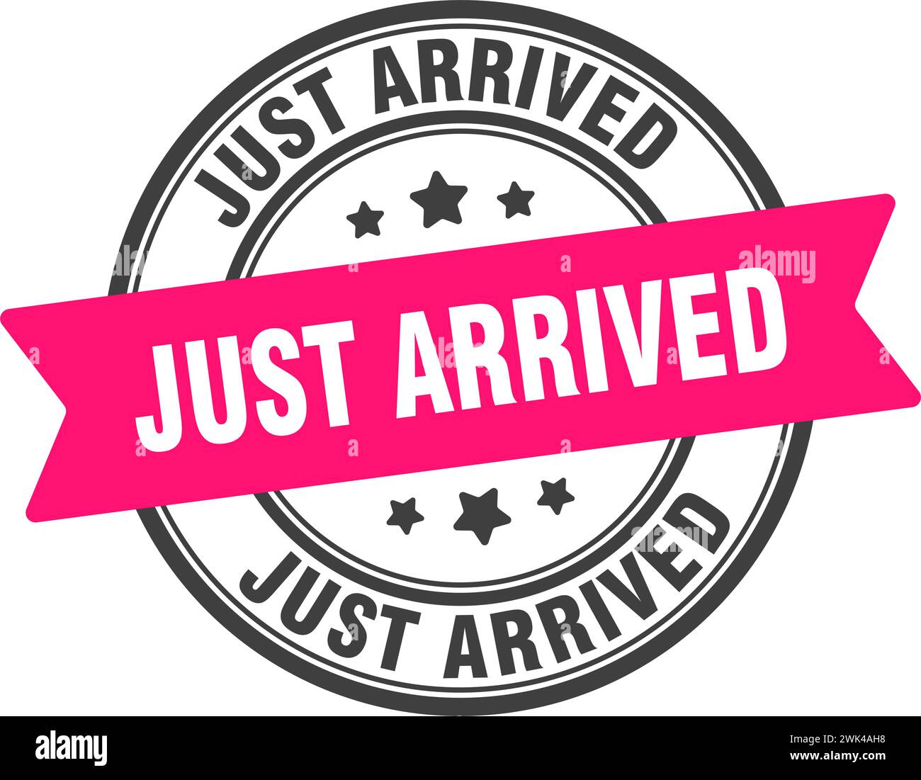 just arrived stamp. just arrived round sign. label on transparent ...