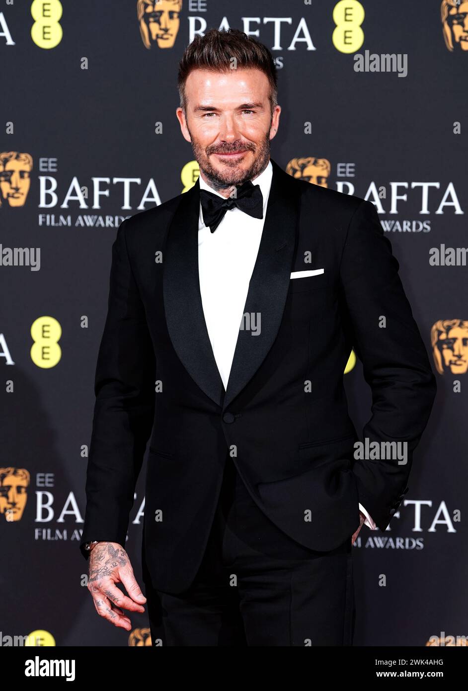 David Beckham in the press room during the Bafta Film Awards 2024, at ...