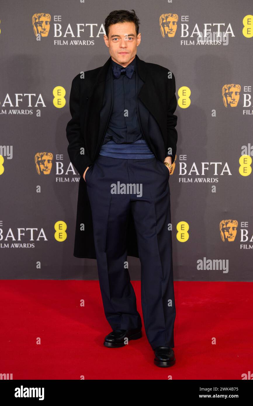London, UK. Sunday 18th February 2024. Remi Malek attending the Bafta ...