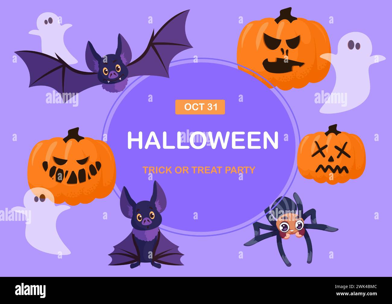 Halloween banner. Orange pumpkin with angry face, cute spooky ghost ...