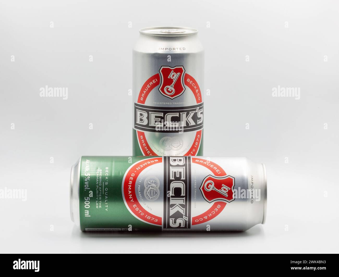 Kyiv, Ukraine - September 16, 2022: Beck's beer cans closeup against ...