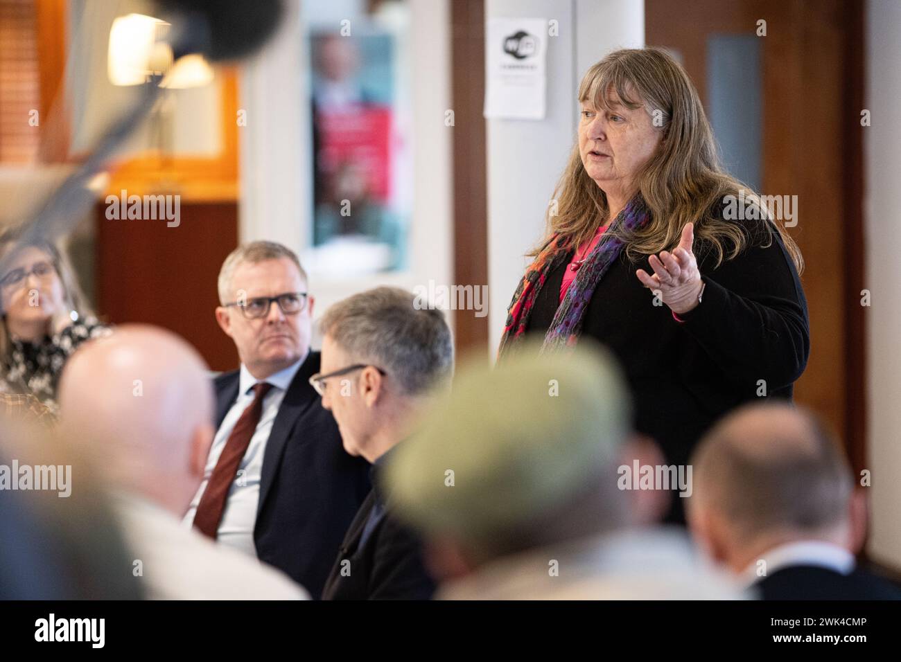 Julie James MS, speaking at a meeting between trade unions and local Members of the Senedd at ...