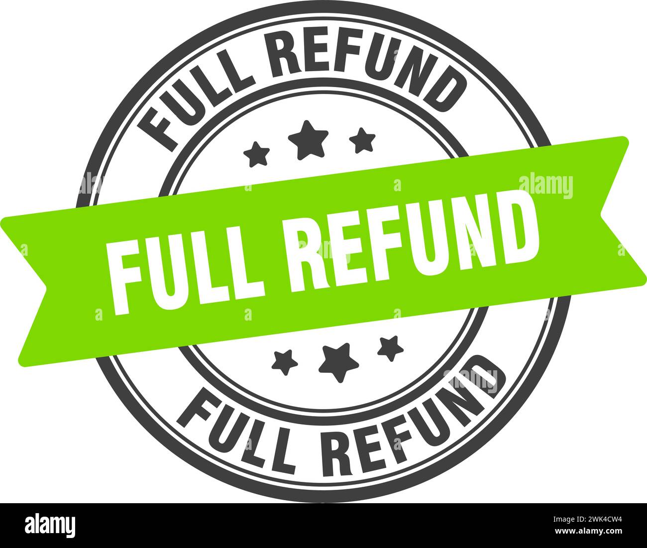 full refund stamp. full refund round sign. label on transparent ...