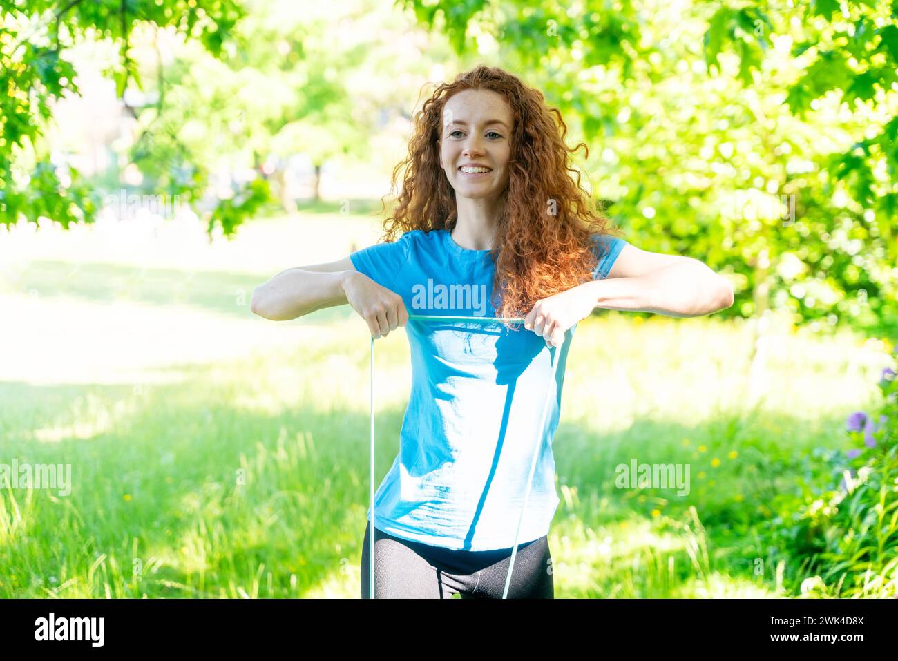The happy person doing yoga and exercise in nature for mental health ...