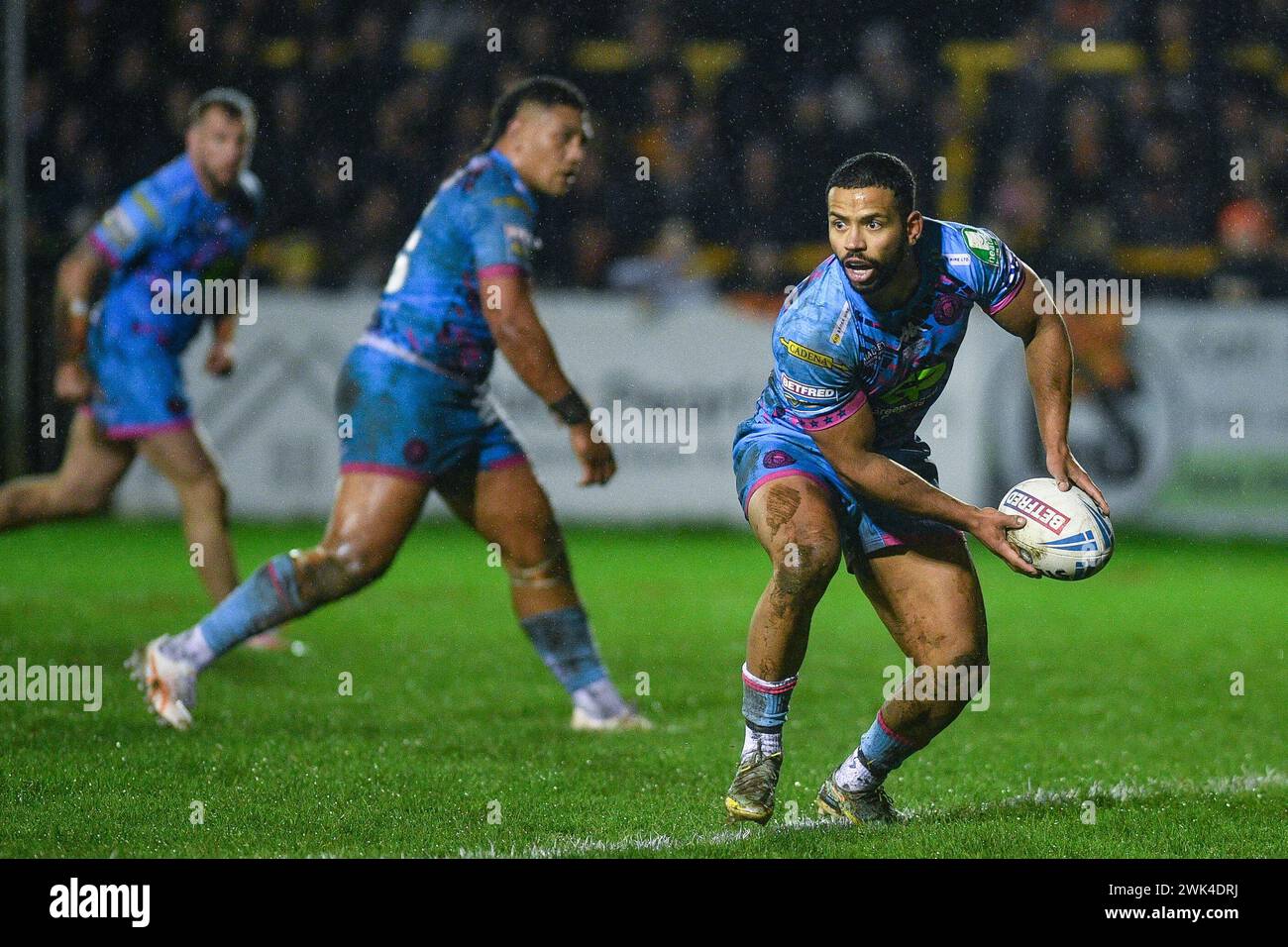 Castleford, UK. 17th Feb, 2024. Kruise Leeming of Wigan Warriors in ...