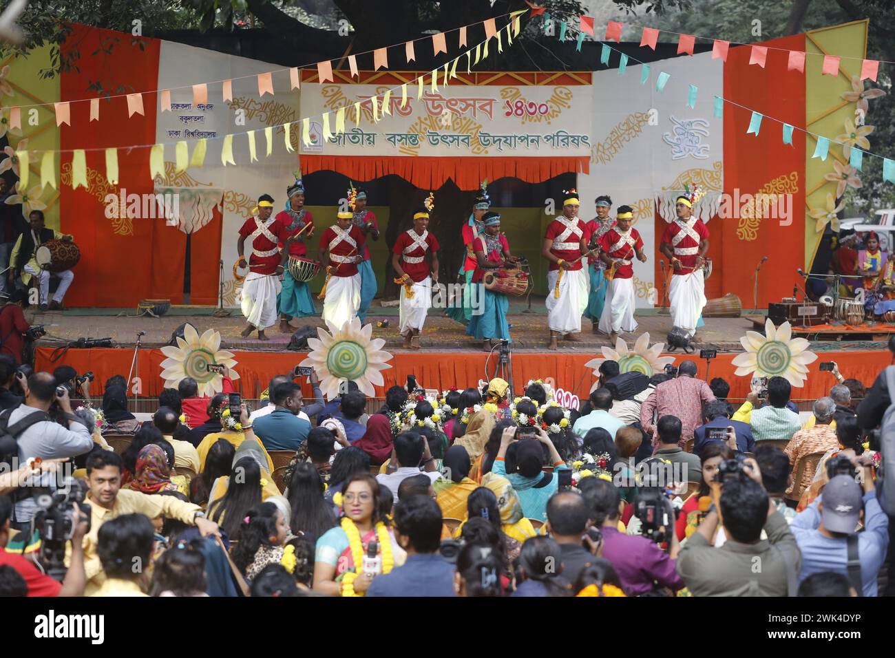 Dancers are performing a traditional dance during the Spring Festival ...