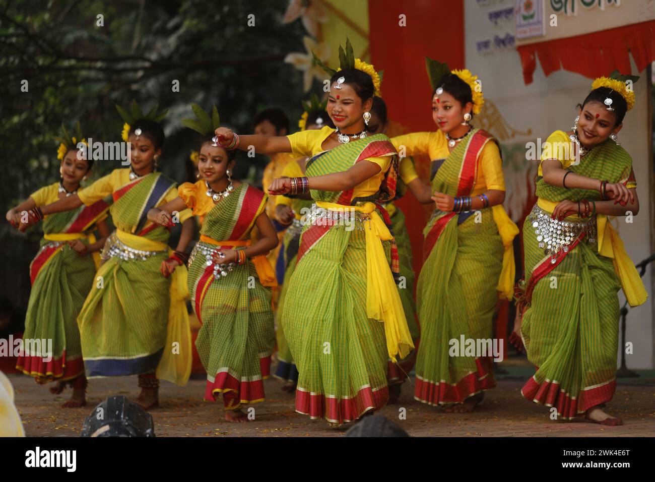 Dancers are performing a traditional dance during the Spring Festival ...